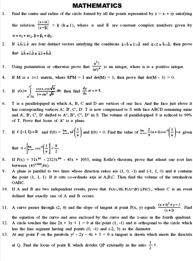 IIT 2004 Main Paper Mathematics IIT JEE 2004 Mathematics Main IIT 2004 Main Paper Mathematics IIT JEE 2004 Mathematics Main